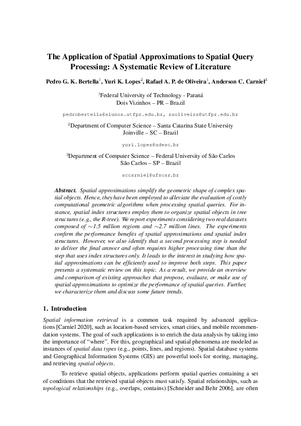 Pdf The Application Of Spatial Approximations To Spatial Query Processing A Systematic Review