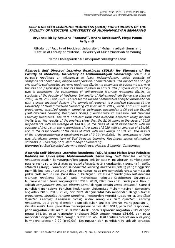 (PDF) Self-Directed Learning Readiness (SDLR) pada Mahasiswa Fakultas ...