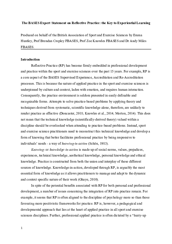 (DOC) The BASES expert statement on reflective practice:The key to ...
