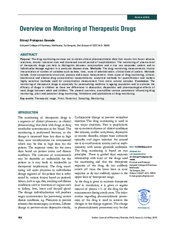 (PDF) Overview on Monitoring of Therapeutic Drugs