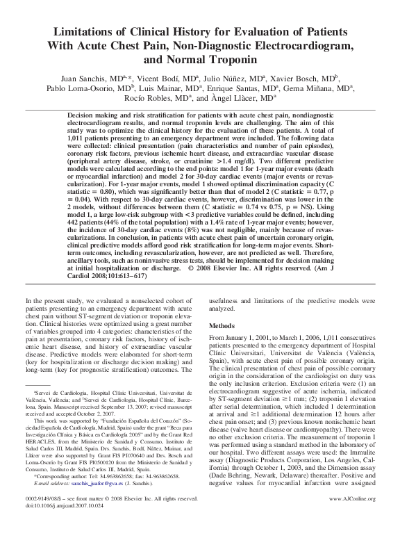 (PDF) Limitations of Clinical History for Evaluation of Patients With ...