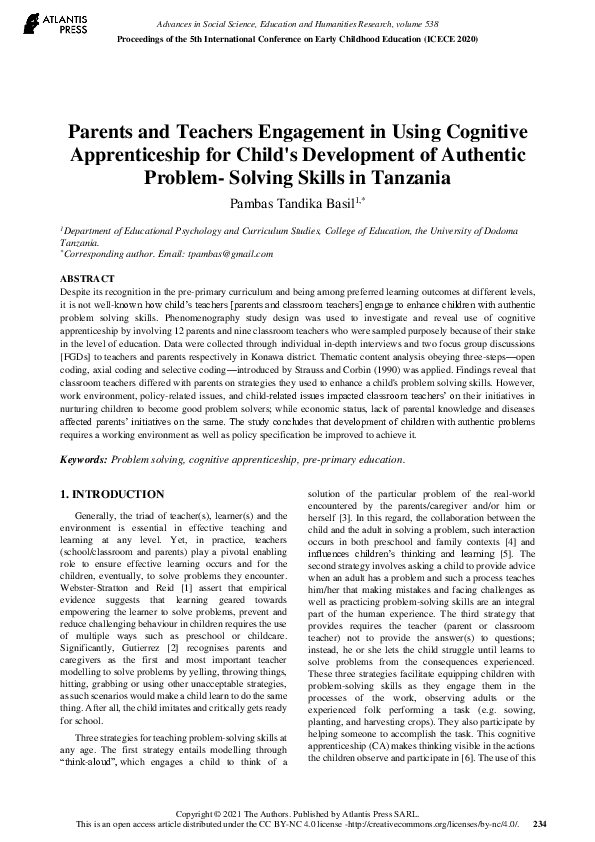 (PDF) Parents and Teachers Engagement in Using Cognitive Apprenticeship ...