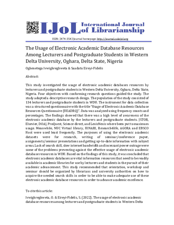 (PDF) The Usage of Electronic Academic Database Resources Among ...