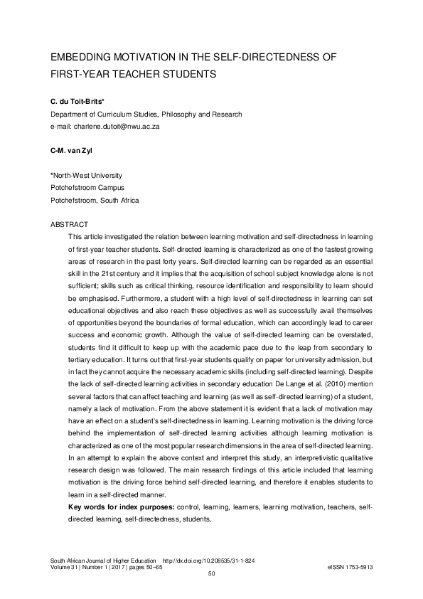 (PDF) Embedding motivation in the self-directedness of first-year ...