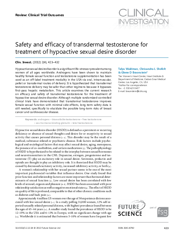 (PDF) Safety and efficacy of transdermal testosterone for treatment of ...