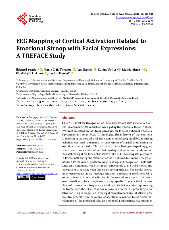 (PDF) EEG Mapping of Cortical Activation Related to Emotional Stroop with Facial Expressions: A ...