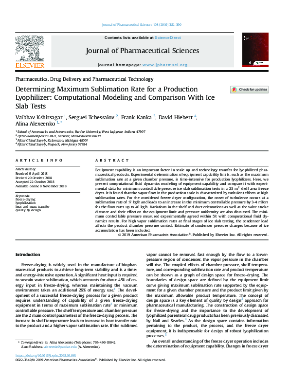 (PDF) Determining Maximum Sublimation Rate for a Production Lyophilizer ...