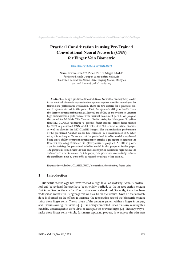 (PDF) Practical Consideration in using Pre-trained Convolutional Neural Network (CNN) for Finger ...