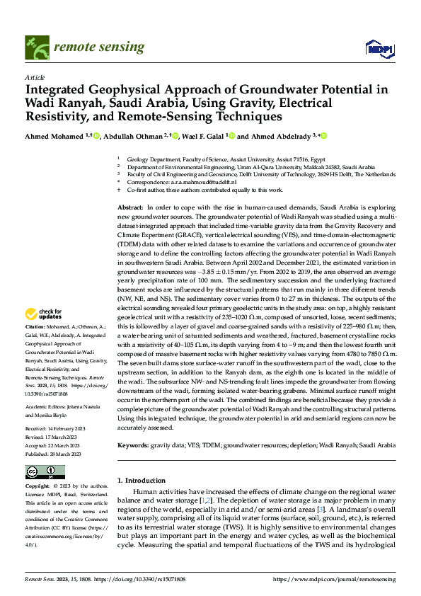 (PDF) Integrated Geophysical Approach of Groundwater Potential in Wadi ...