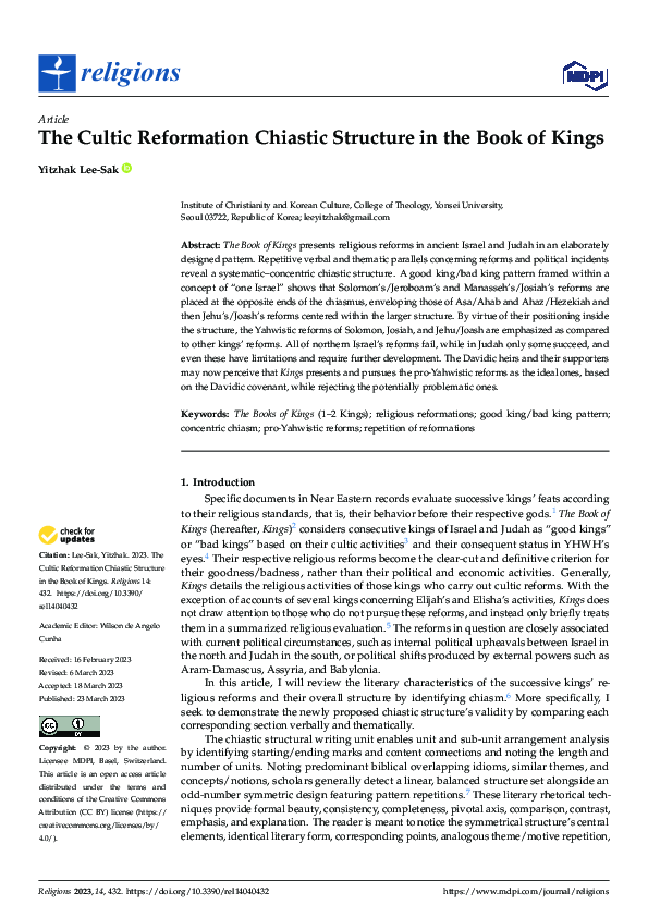 (PDF) The Cultic Reformation Chiastic Structure in the Book of Kings