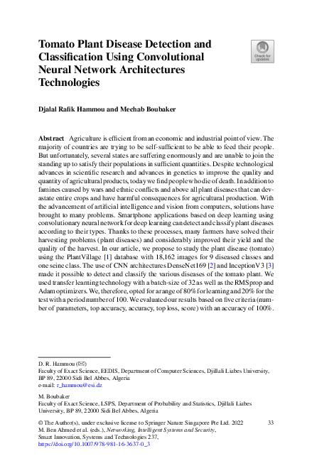 (PDF) Tomato Plant Disease Detection and Classification Using Convolutional Neural Network ...