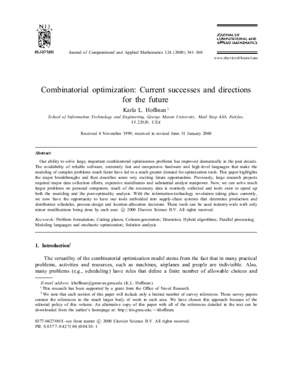 Pdf Combinatorial Optimization Current Successes And Directions For The Future 