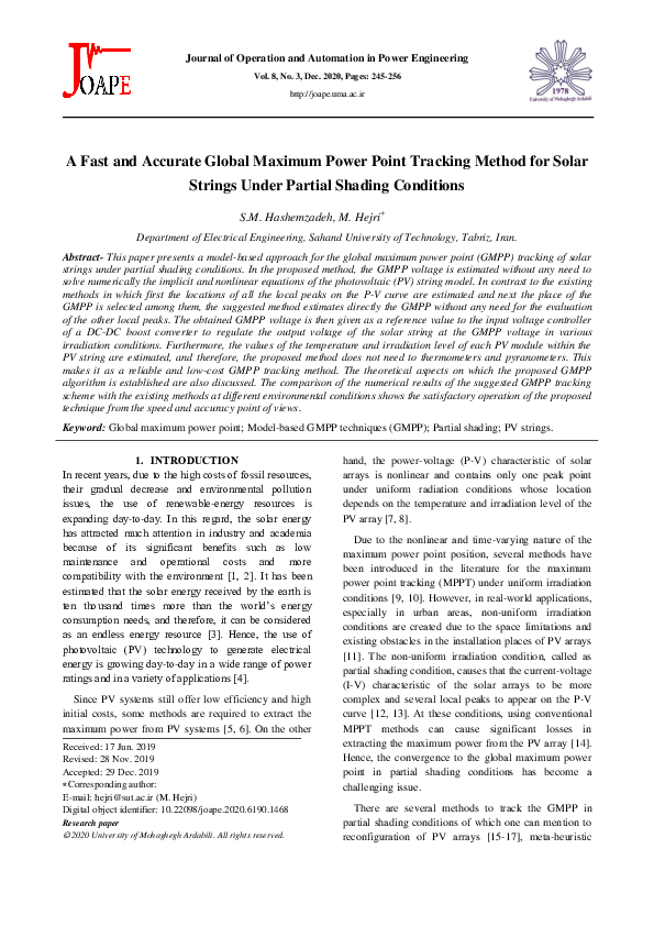 Pdf A Fast And Accurate Global Maximum Power Point Tracking Method For Solar Strings Under