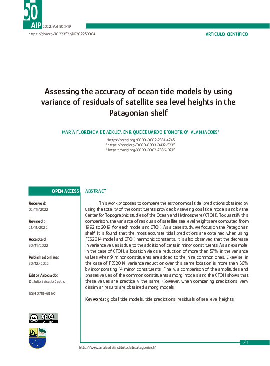 Pdf Assessing The Accuracy Of Ocean Tide Models By Using Variance Of
