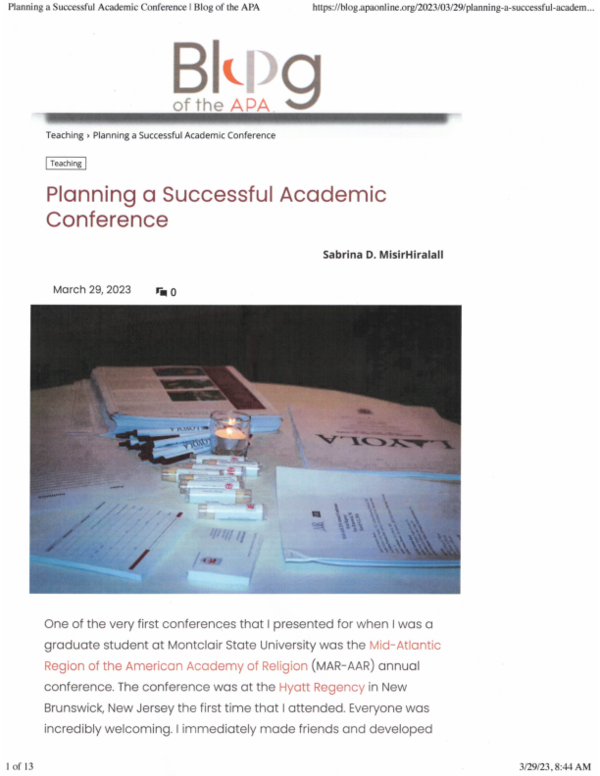 (PDF) Planning a Successful Academic Conference