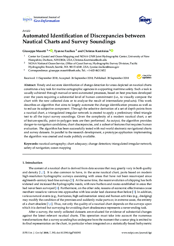 (PDF) Automated Identification of Discrepancies between Nautical Charts and Survey Soundings