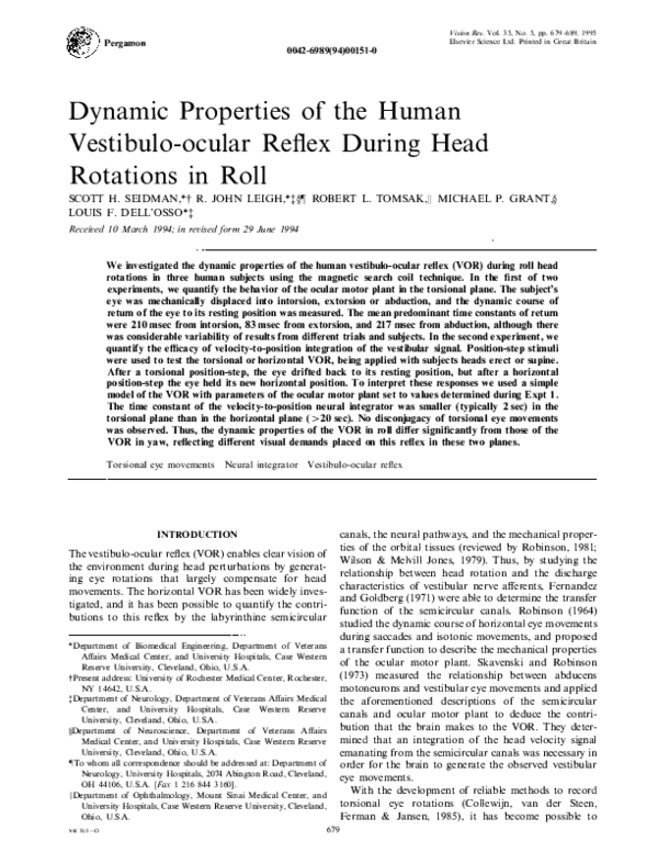 (PDF) Dynamic properties of the human vestibulo-ocular reflex during ...