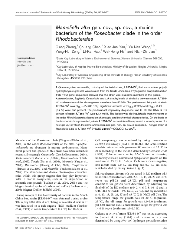 (PDF) Mameliella alba gen. nov., sp. nov., a marine bacterium of the ...