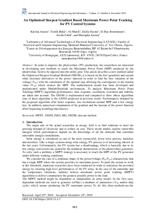 (PDF) An Optimized Steepest Gradient Based Maximum Power Point Tracking for PV Control Systems