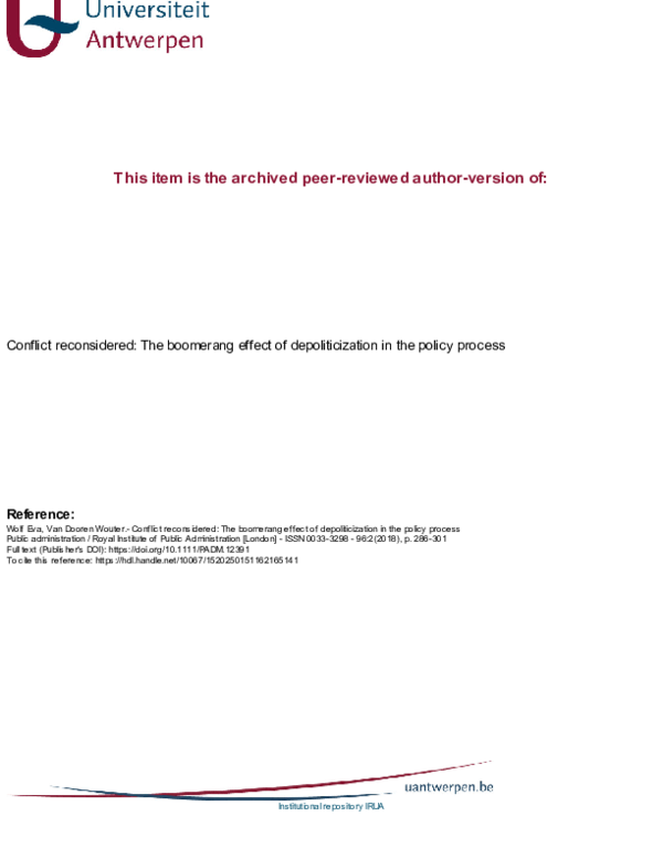 (PDF) Conflict reconsidered: The boomerang effect of depoliticization ...