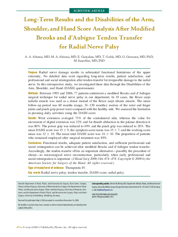 (PDF) Long-Term Results and the Disabilities of the Arm, Shoulder, and ...