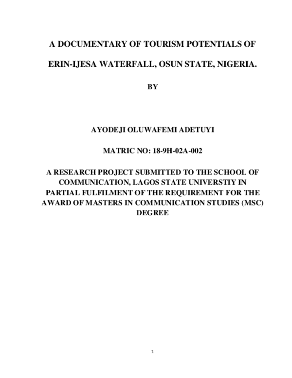 (PDF) A DOCUMENTARY OF TOURISM POTENTIALS OF ERIN-IJESA WATERFALL, OSUN ...
