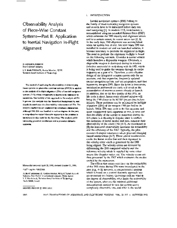 (PDF) Observability analysis of piece-wise constant systems. II. Application to inertial ...