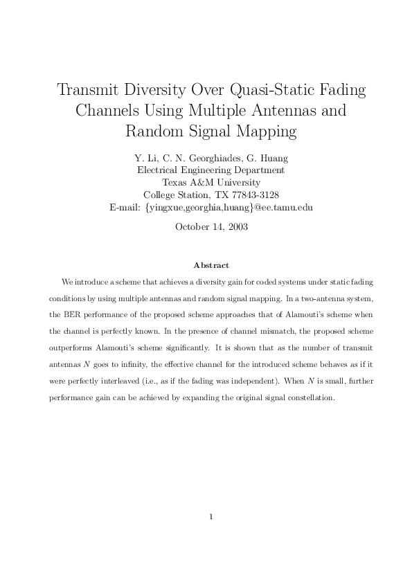 (PDF) Transmit diversity over quasi-static fading channels using ...