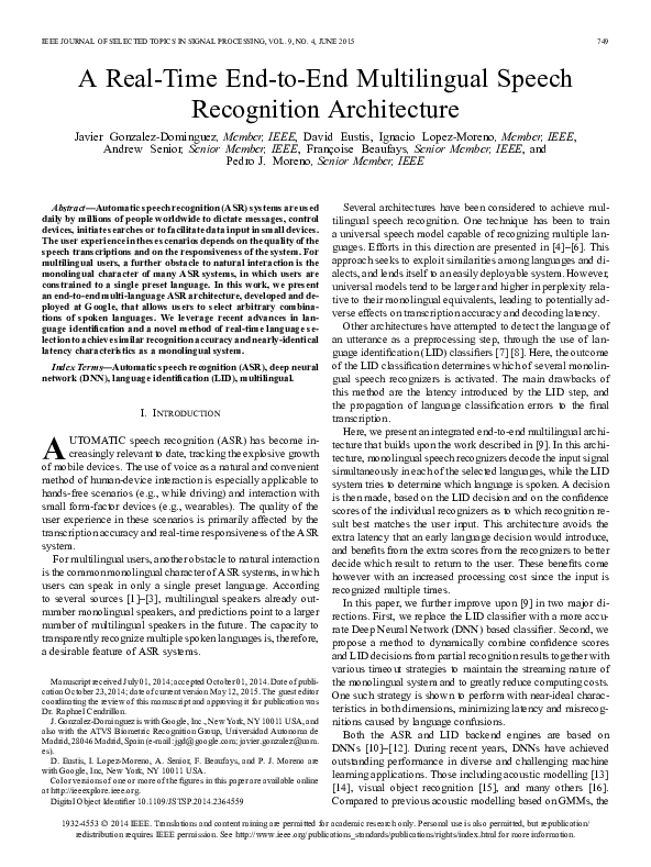 A Real Time End To End Multilingual Speech Recognition Architecture 