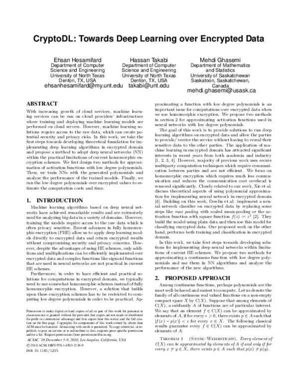 (PDF) CryptoDL : Towards Deep Learning over Encrypted Data