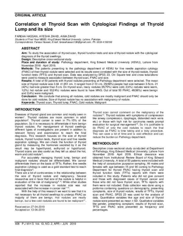 (PDF) Correlation of Thyroid Scan with Cytological Findings of Thyroid ...