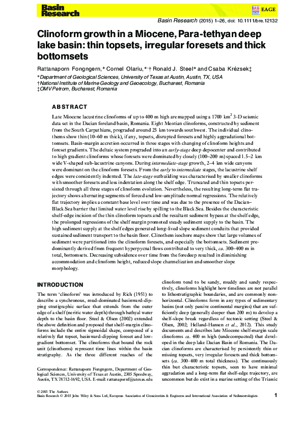 (PDF) Clinoform growth in a Miocene, Para-tethyan deep lake basin: thin ...