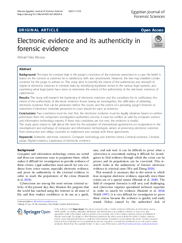 (PDF) Electronic evidence and its authenticity in forensic evidence