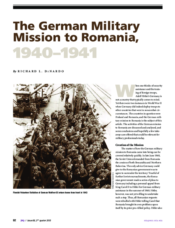 (PDF) The German Military Mission to Romania, 1940-1941
