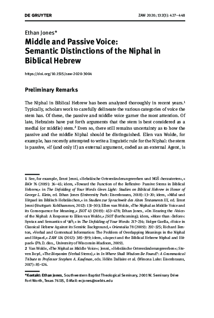 (PDF) Middle and Passive Voice: Semantic Distinctions of the Niphal in ...