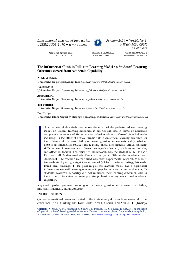 (PDF) The Influence of ‘Push-in Pull-out’ Learning Model on Students ...