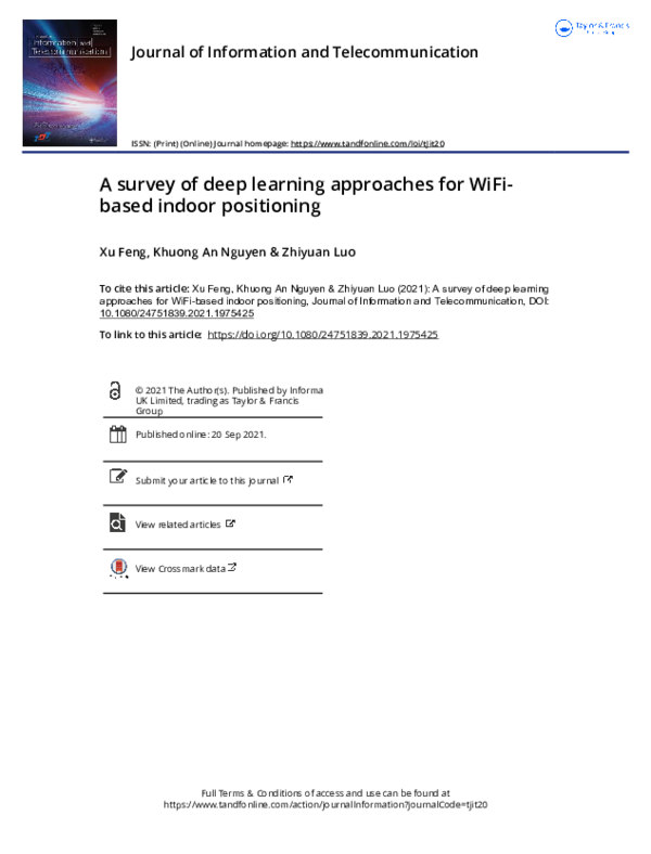 (PDF) A survey of deep learning approaches for WiFi-based indoor positioning