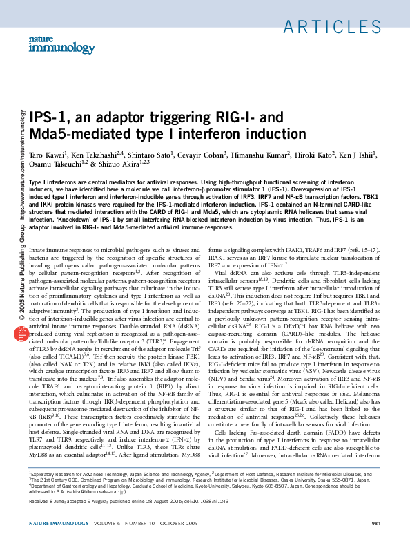 (PDF) IPS-1, an adaptor triggering RIG-I- and Mda5-mediated type I ...