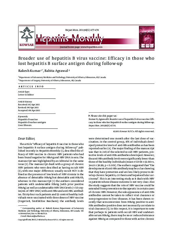 (PDF) Broader use of hepatitis B virus vaccine: Efficacy in those who ...