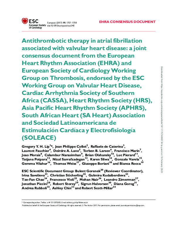 (PDF) Antithrombotic therapy in atrial fibrillation associated with ...