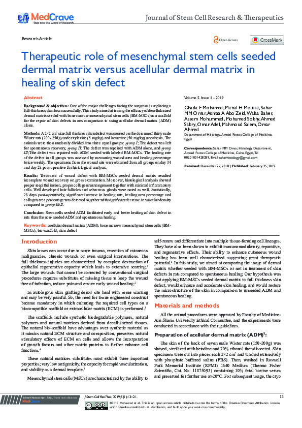 (PDF) Therapeutic role of mesenchymal stem cells seeded dermal matrix ...