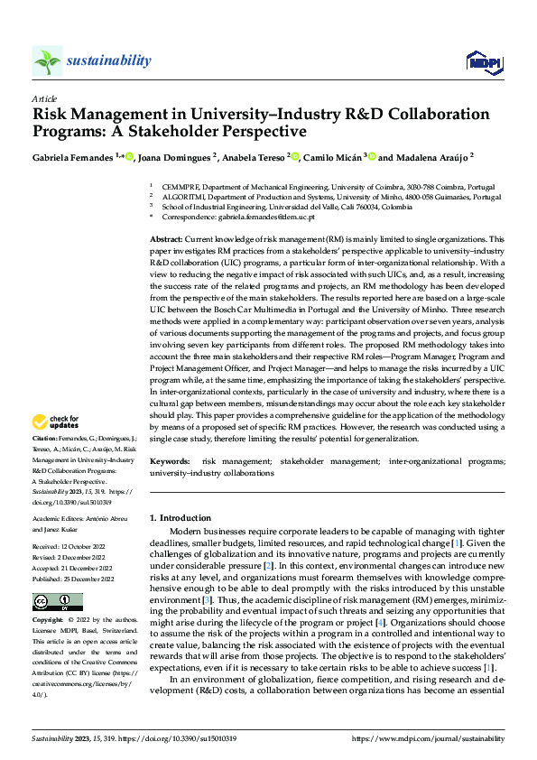 (PDF) Risk Management in University–Industry R&D Collaboration Programs ...