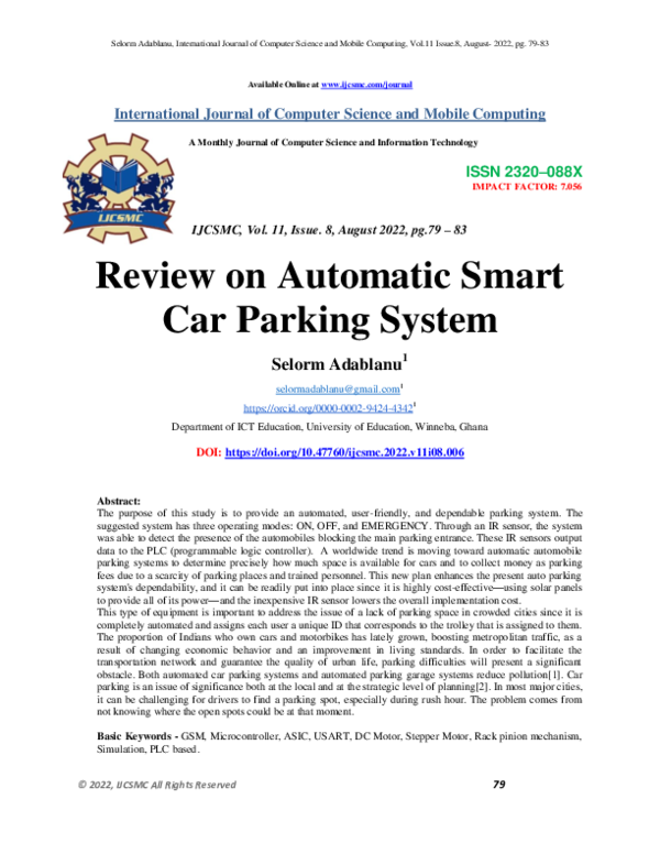 (PDF) Review on Automatic Smart Car Parking System