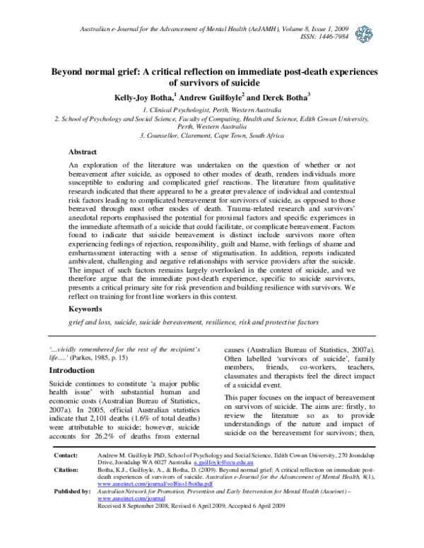 (PDF) Beyond normal grief: A critical reflection on immediate post ...