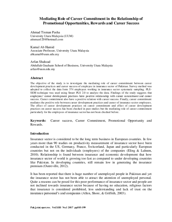 (PDF) Mediating Role of Career Commitment in the Relationship of Promotional Opportunities ...
