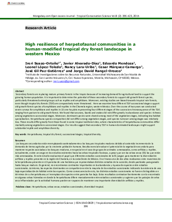 (PDF) High Resilience of Herpetofaunal Communities in a Human-Modified ...