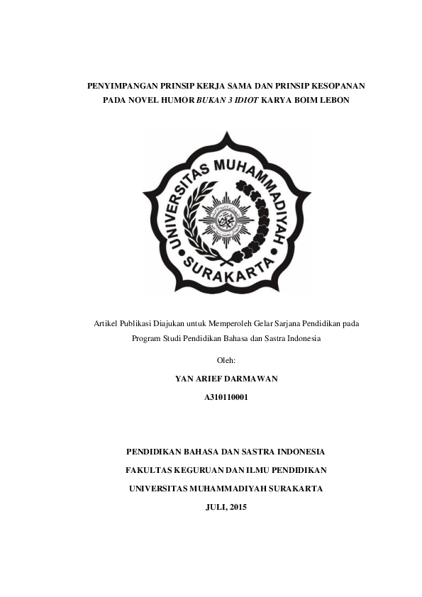 (PDF) Penyimpangan Prinsip Kerja Sama dan Prinsip Kesopanan pada Novel ...