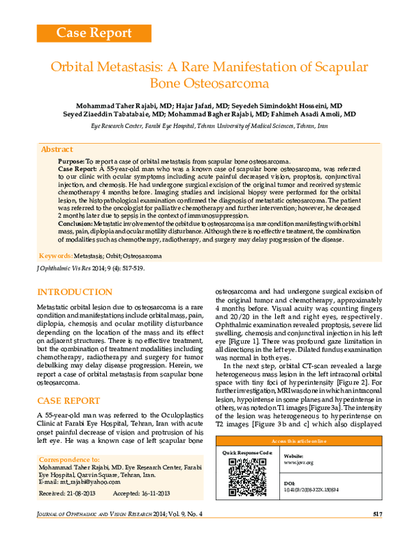 (PDF) Orbital metastasis: A rare manifestation of scapular bone ...
