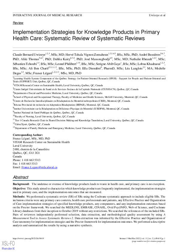 (PDF) Implementation Strategies for Knowledge Products in Primary ...