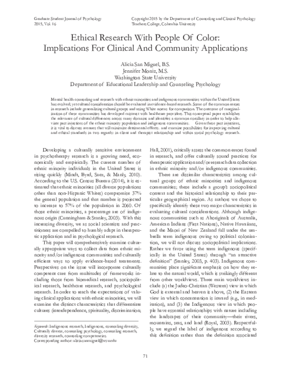 (PDF) Ethical Research With People Of Color: Implications For Clinical ...